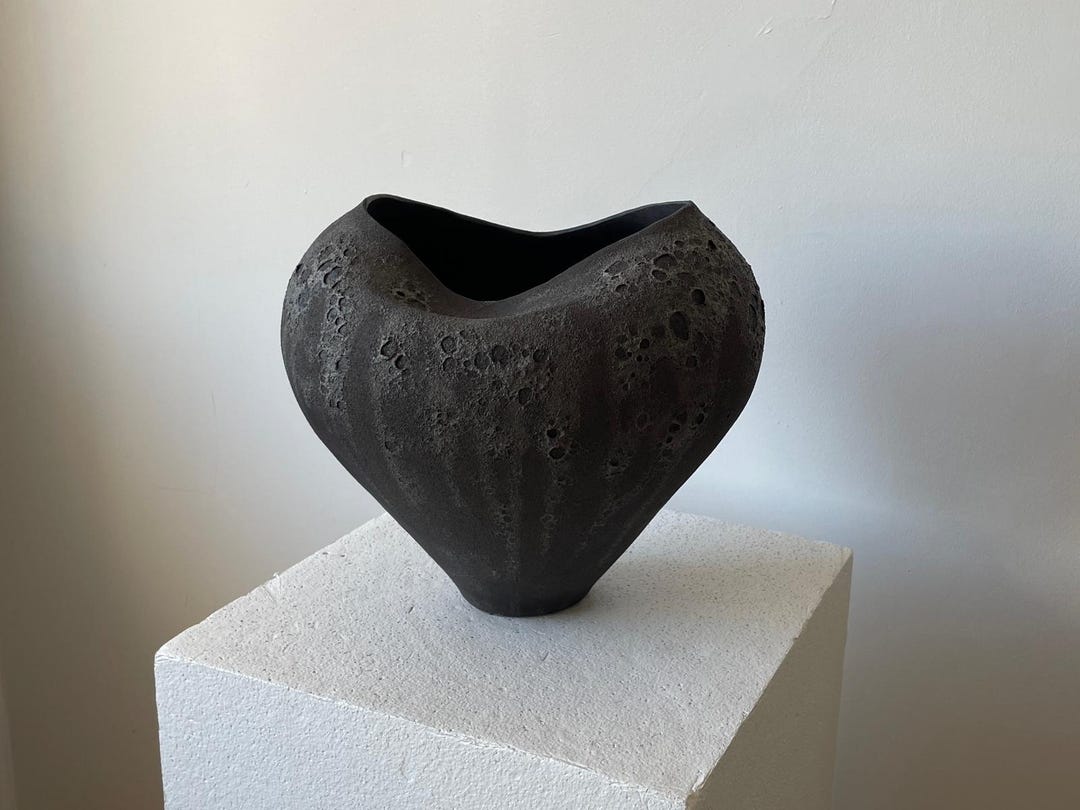 Large Black Magma Ceramic Vase: Handmade Nordic Home Decor, Modern Art ...