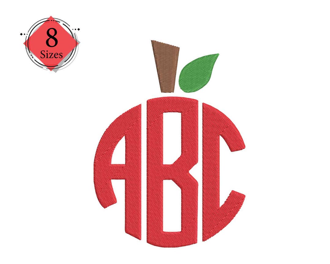 Apple Monogram Embroidery File in 8 Sizes (no BX File) - INSTANT ...