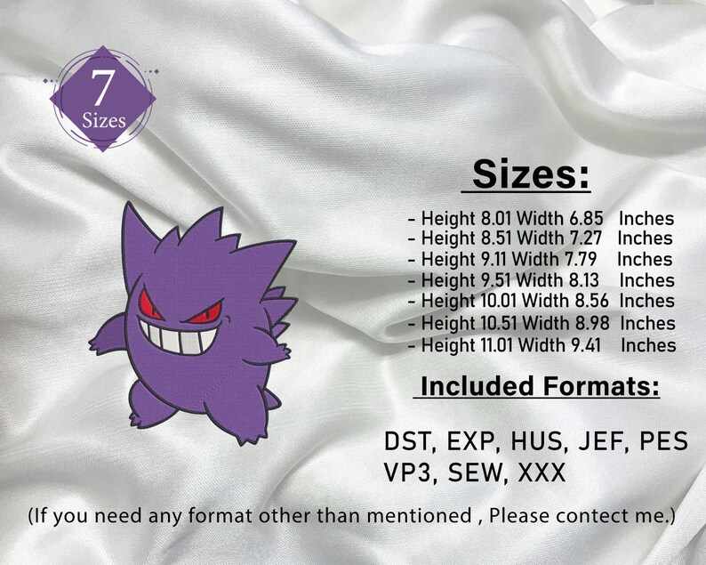 Gengar Pokemon Machine Embroidery Design, 7 Sizes Instant Download - Etsy