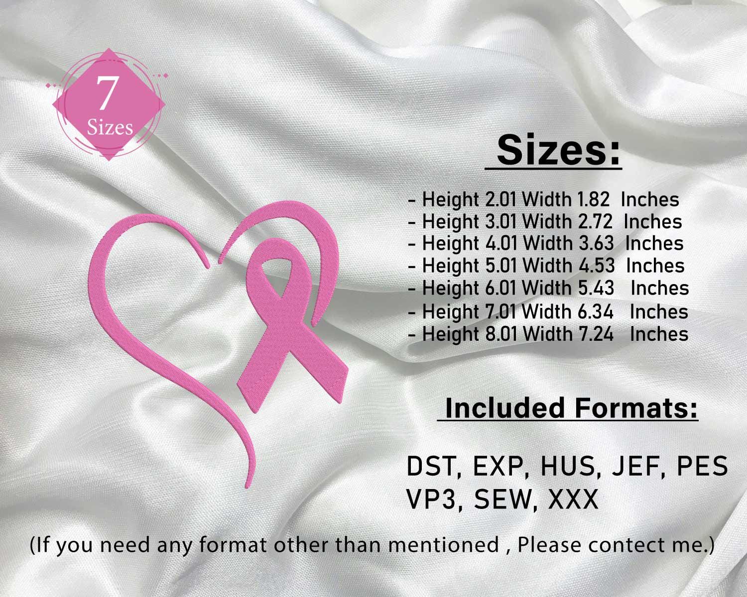 Breast Cancer Ribbon Embroidery Machine Design Heart Pes Dst File 7 ...