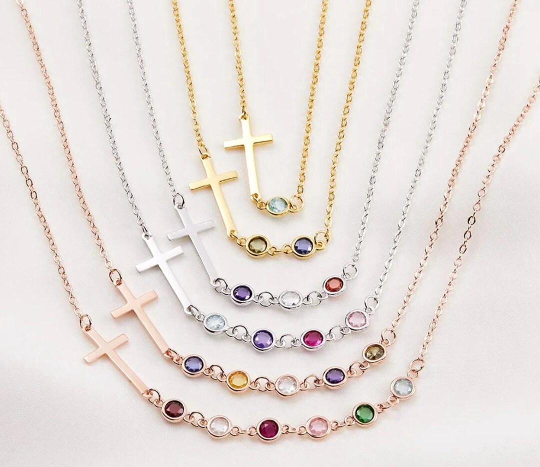 Personalized Birthstone Cross Necklace: 14K Gold Plated Sterling Silver ...