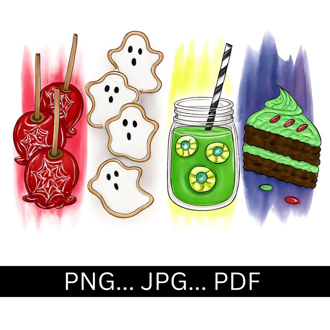 Halloween Treats Clipart: Spooky Candy Apples, Ghost Cookies (digital ...