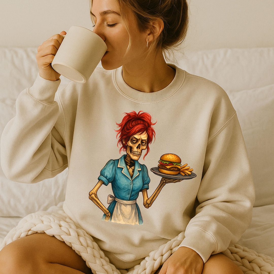 Skeleton Waitress PNG • Funny Diner Server Clipart (digital Download ...