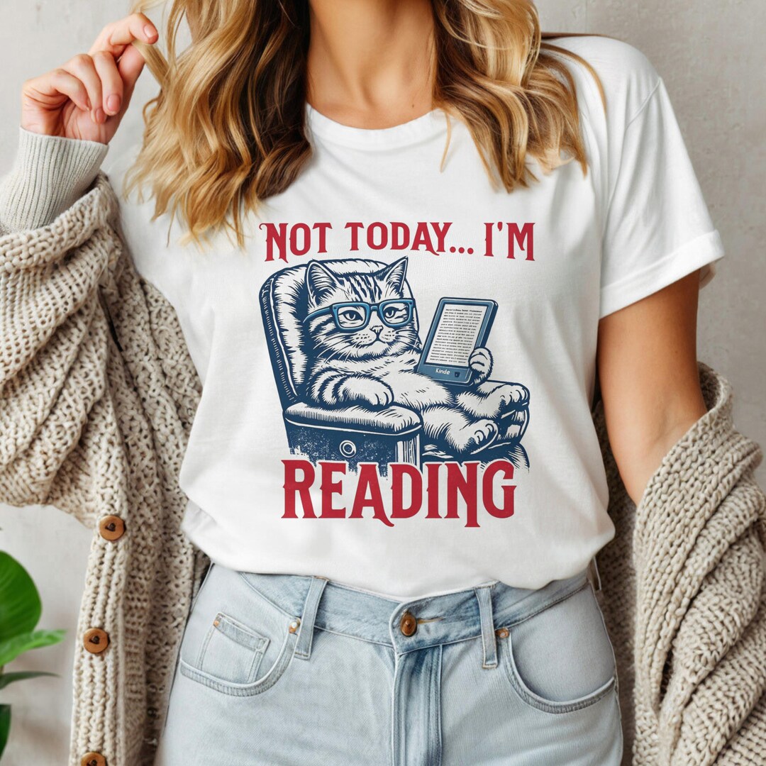 Kindle Cat Vibes – Cozy PNG Clipart, Cute Glasses Cat Reading Digital ...