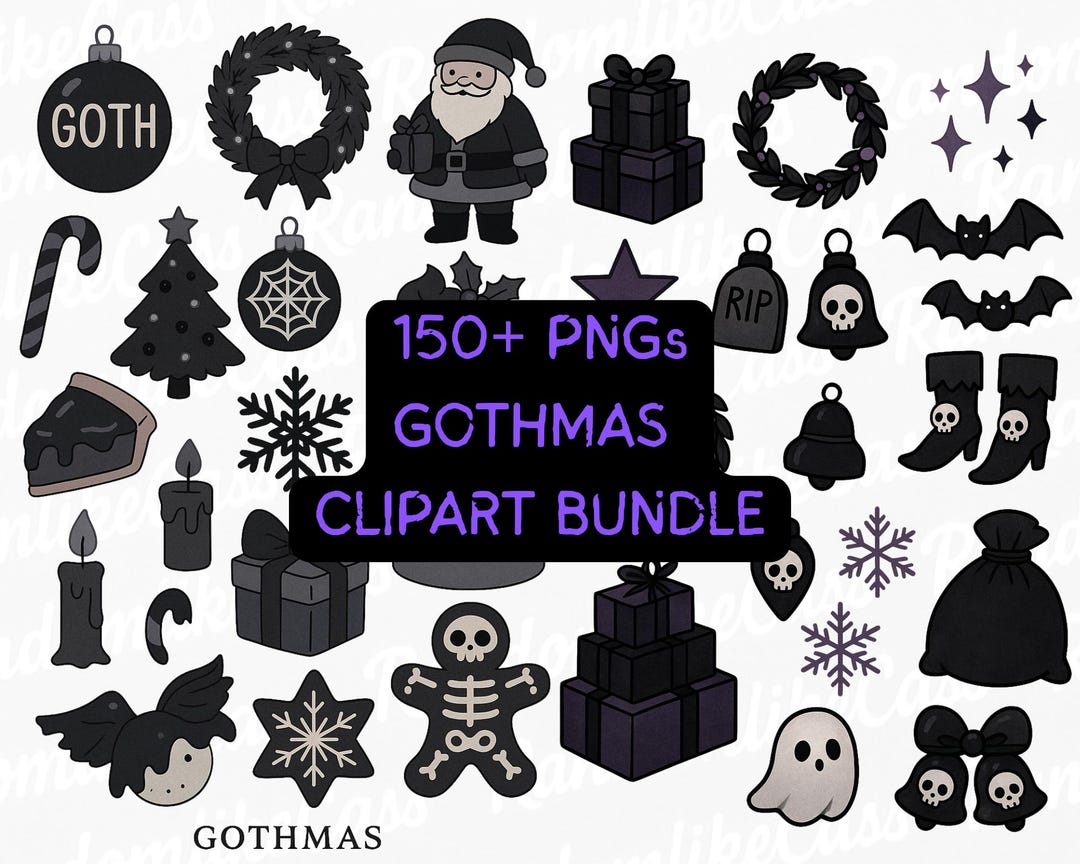 Gothmas Clipart PNG Bundle | Dark Christmas Gothic Holiday Graphics - Etsy
