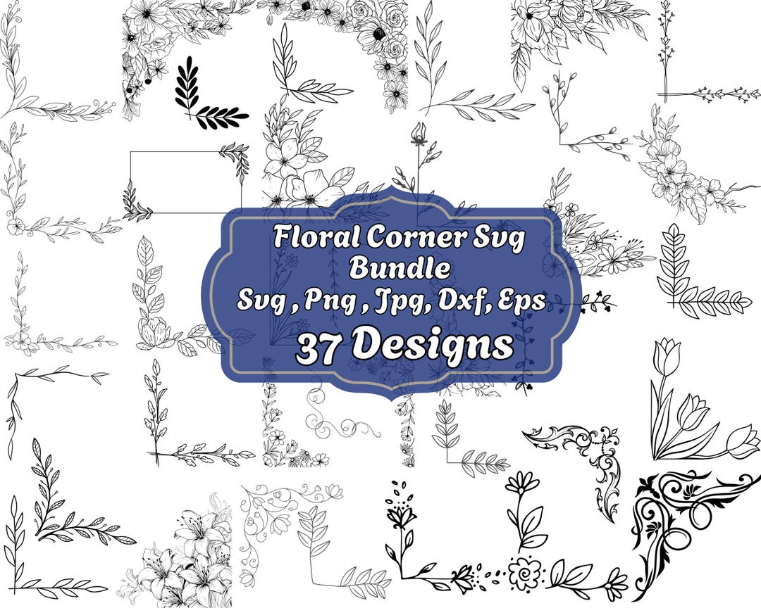 Corner Svg Bundle, Flower Corner Svg, Corner Border Svg, Wedding Border ...