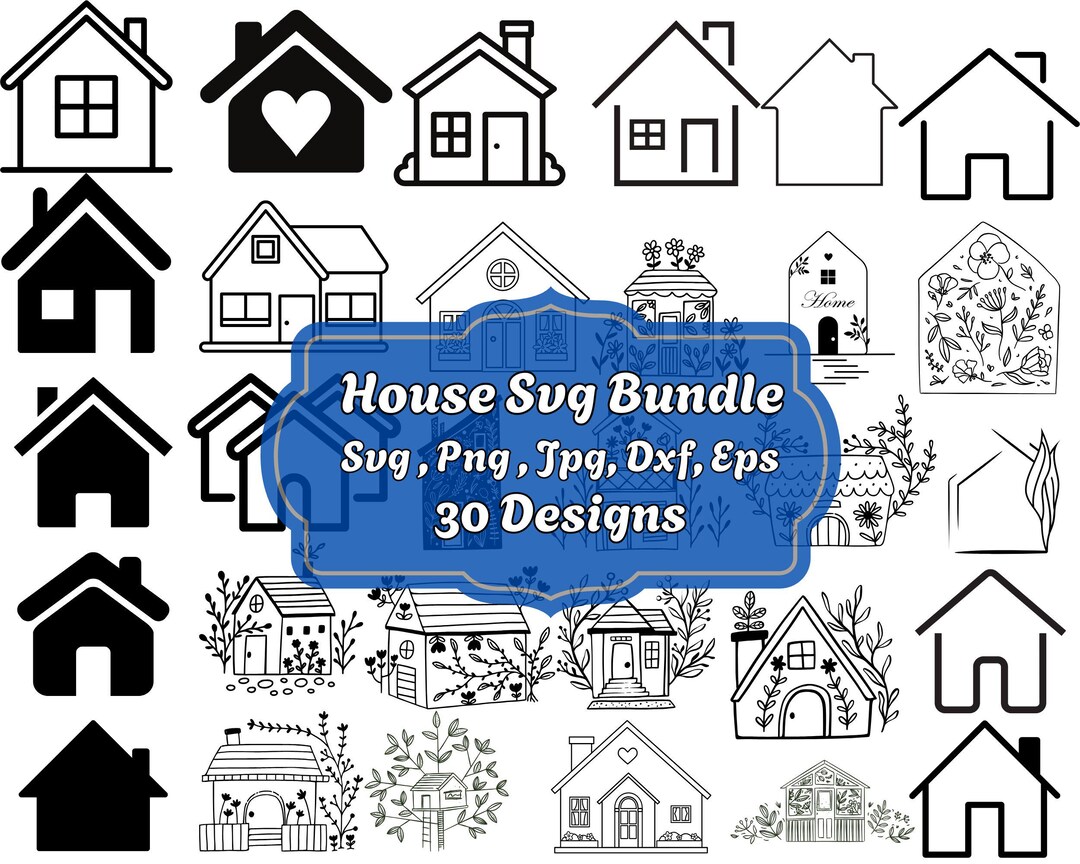 Little House Svg Bundle, Roof House Svg, House Outline Svg, Floral ...