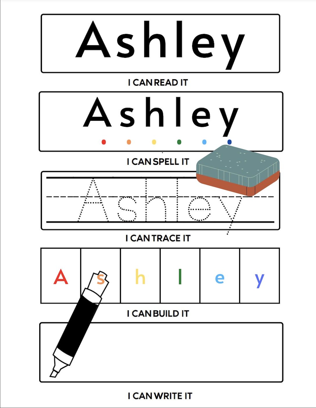 Dry Erase Name Mat, Tracing and Matching Activity to Learn to Spell and ...