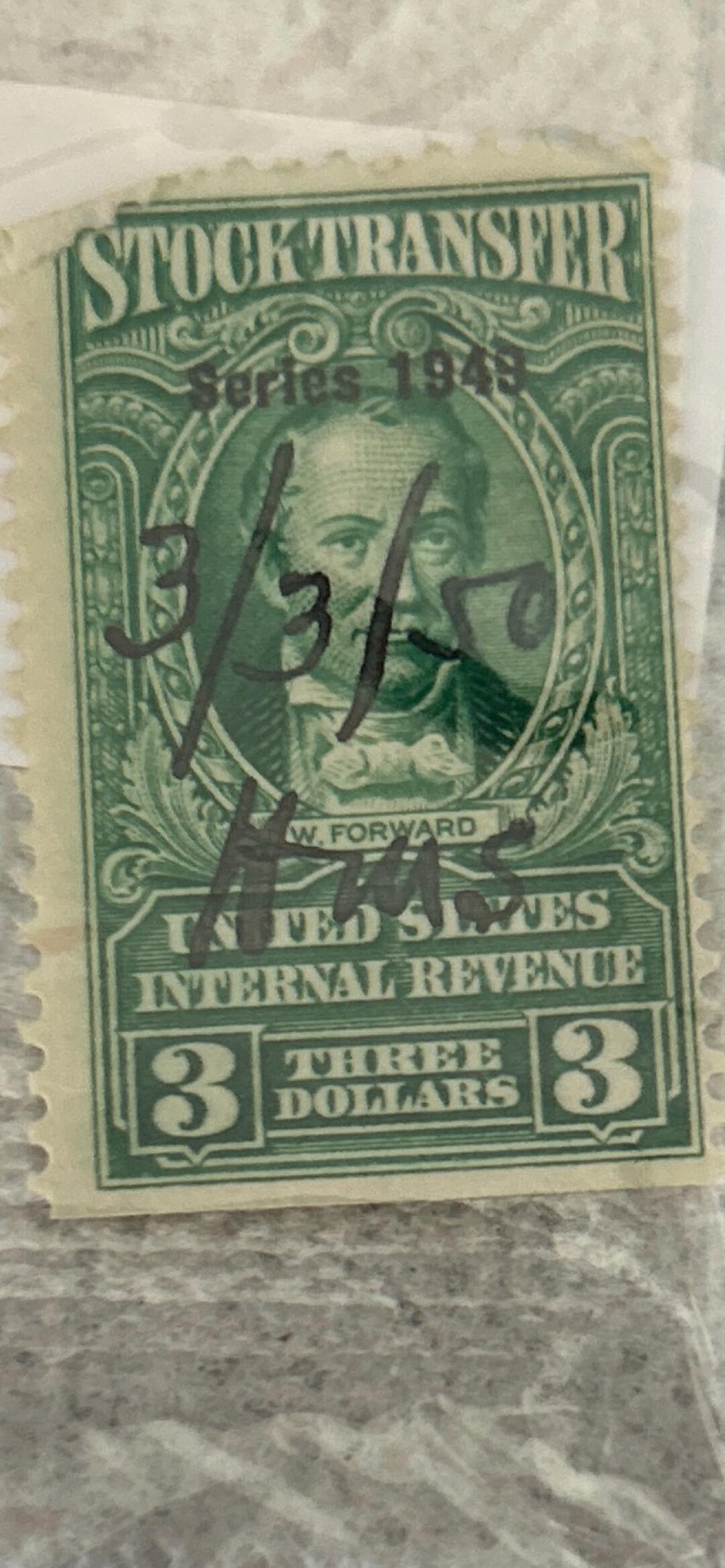 Stock Transfer 3 Dollar Postage Stamp, Collectible, US IRS Series 1949 ...