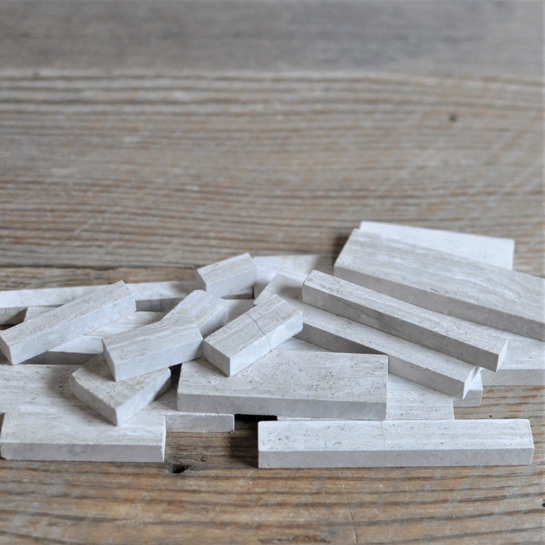 24 Cut Marble Tile Strips, Natural Stone, Geometric Artwork, Beige ...