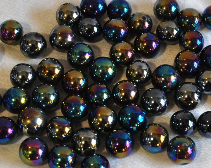 30 Glass Iridescent Mirror Marbles, Black, Purple, Rainbow, for Flower ...