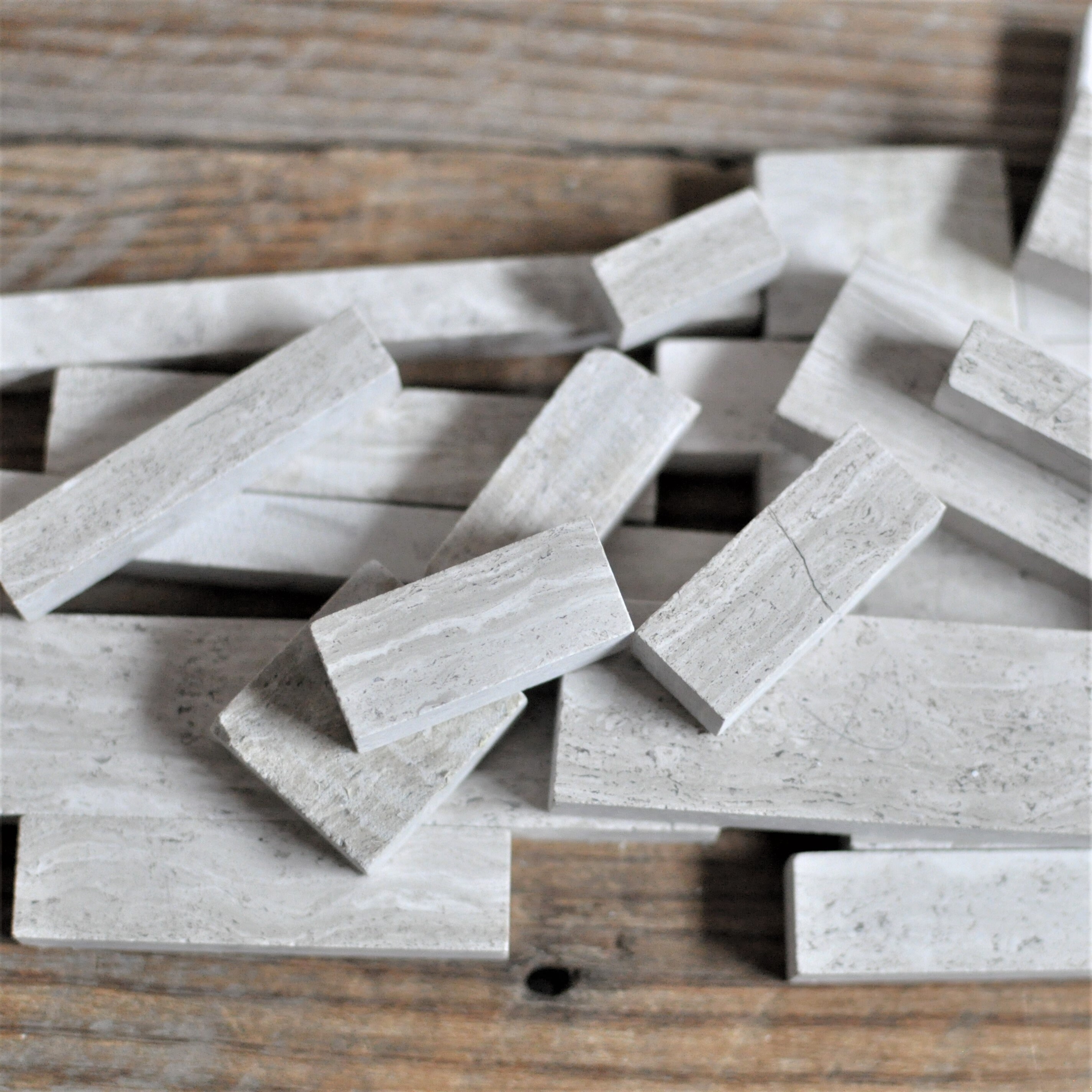 24 Cut Marble Tile Strips, Natural Stone, Geometric Artwork, Beige ...