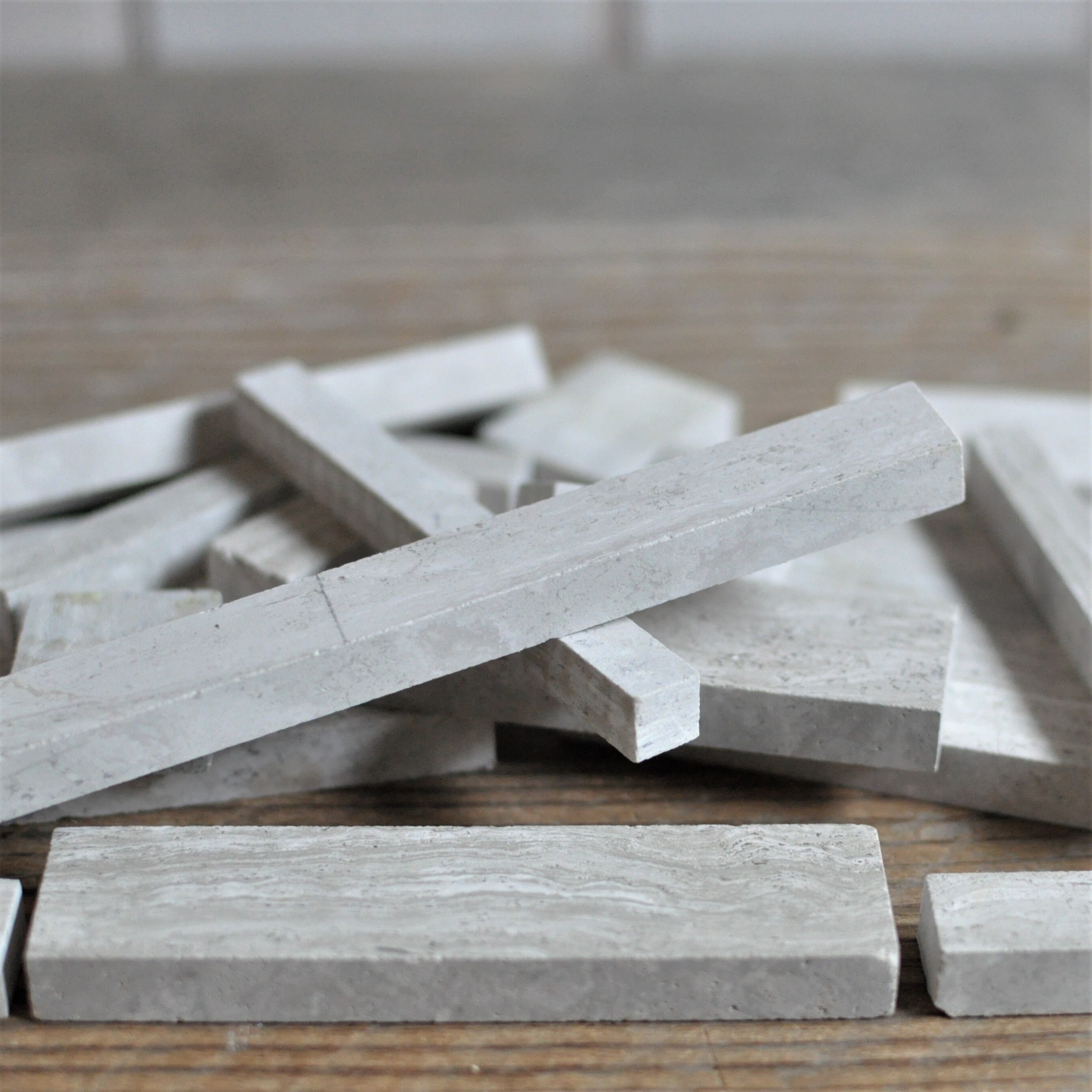 24 Cut Marble Tile Strips, Natural Stone, Geometric Artwork, Beige ...