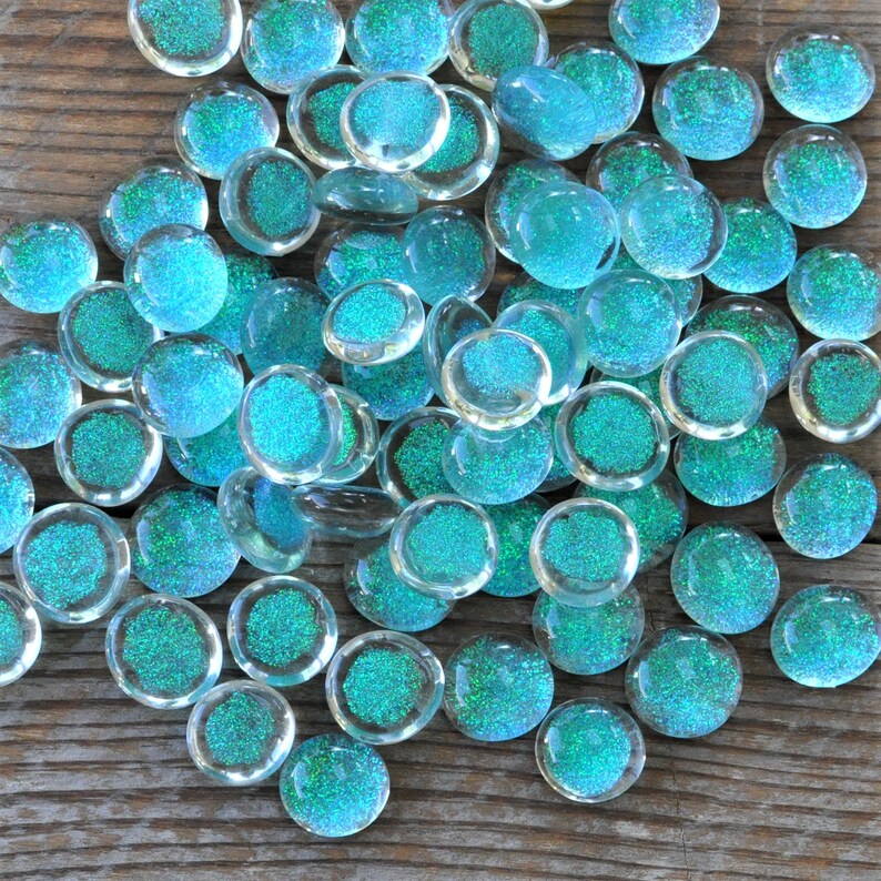 30 Glass Light Blue Glittered Gems, Hand Painted Sparkly Nuggets for ...
