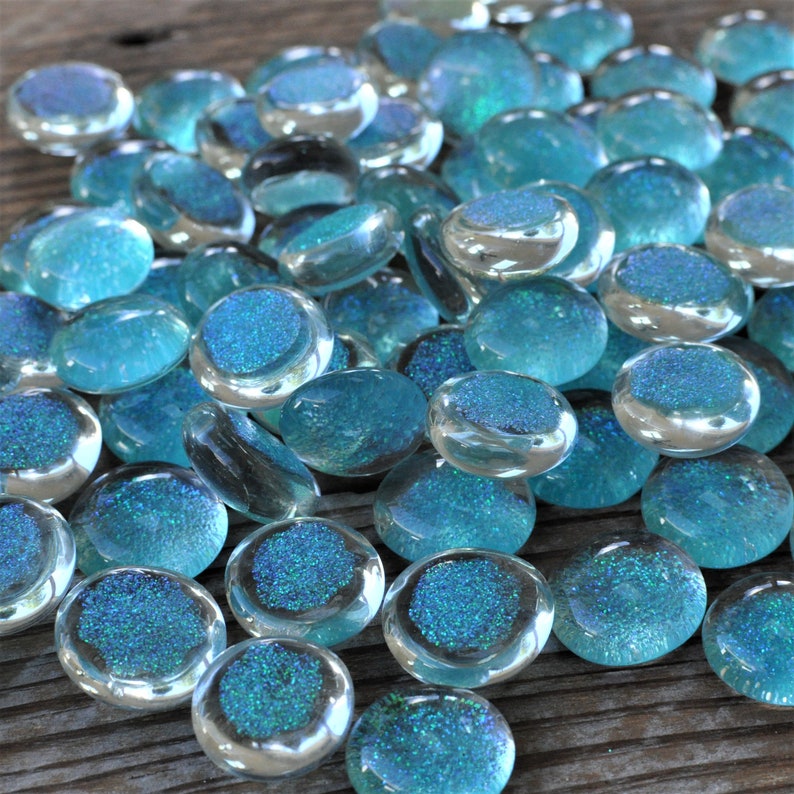 30 Glass Light Blue Glittered Gems, Hand Painted Sparkly Nuggets for ...