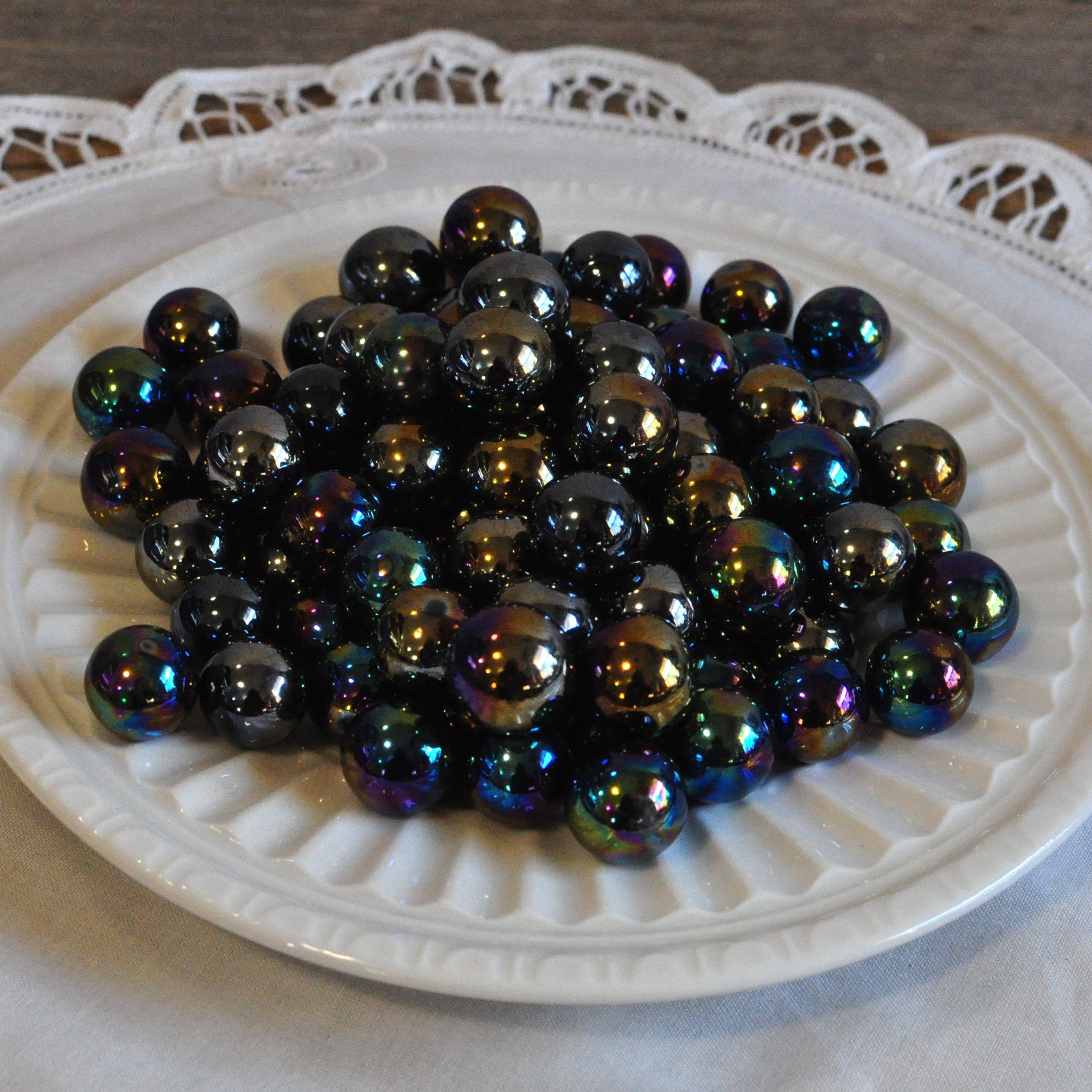 30 Glass Iridescent Mirror Marbles, Black, Purple, Rainbow, for Flower ...
