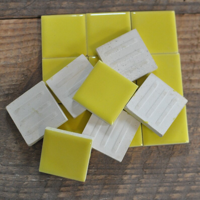 16 Ceramic Square Mosaic Tiles, Cadmium Yellow Decorative Dots, Glossy ...