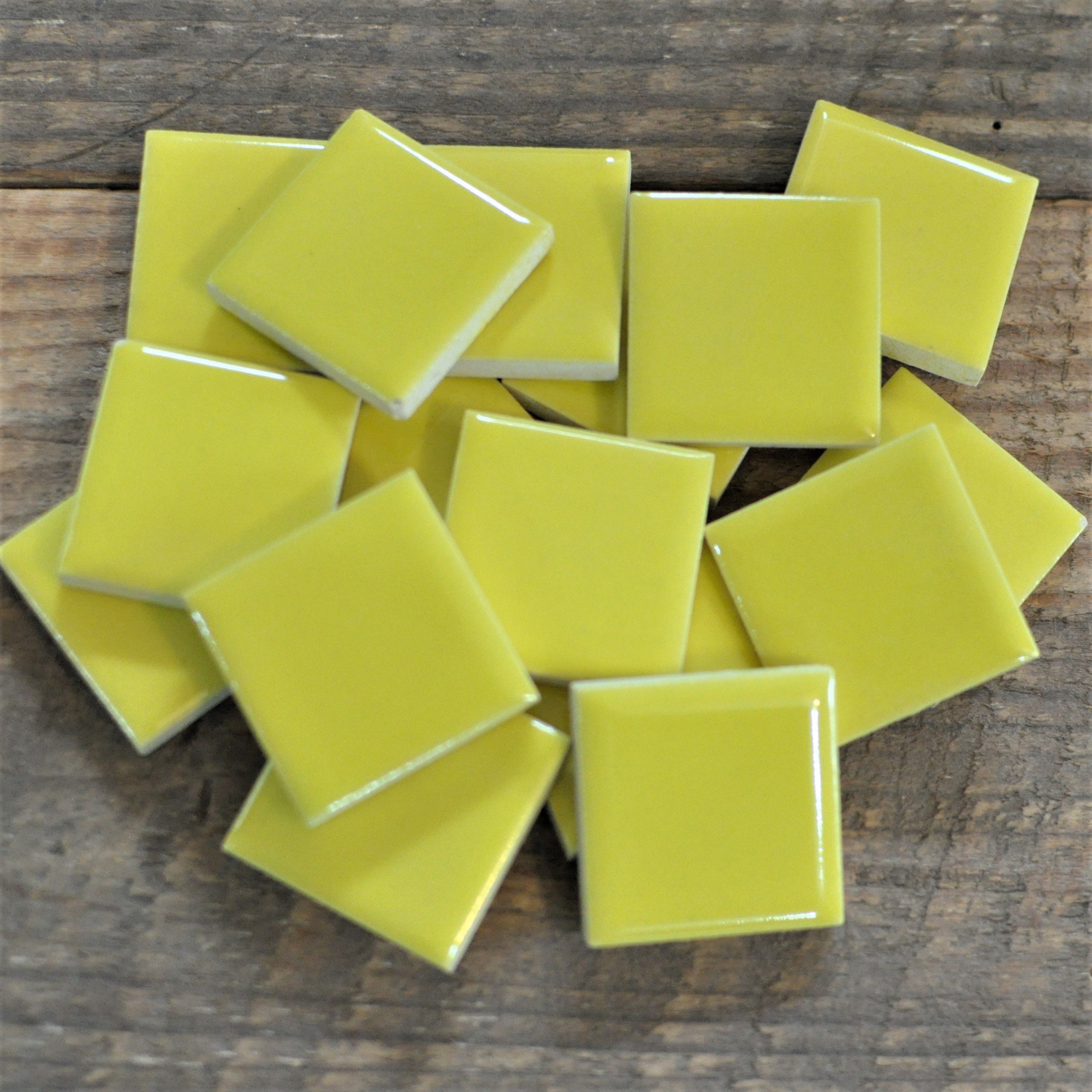 16 Ceramic Square Mosaic Tiles, Cadmium Yellow Decorative Dots, Glossy ...