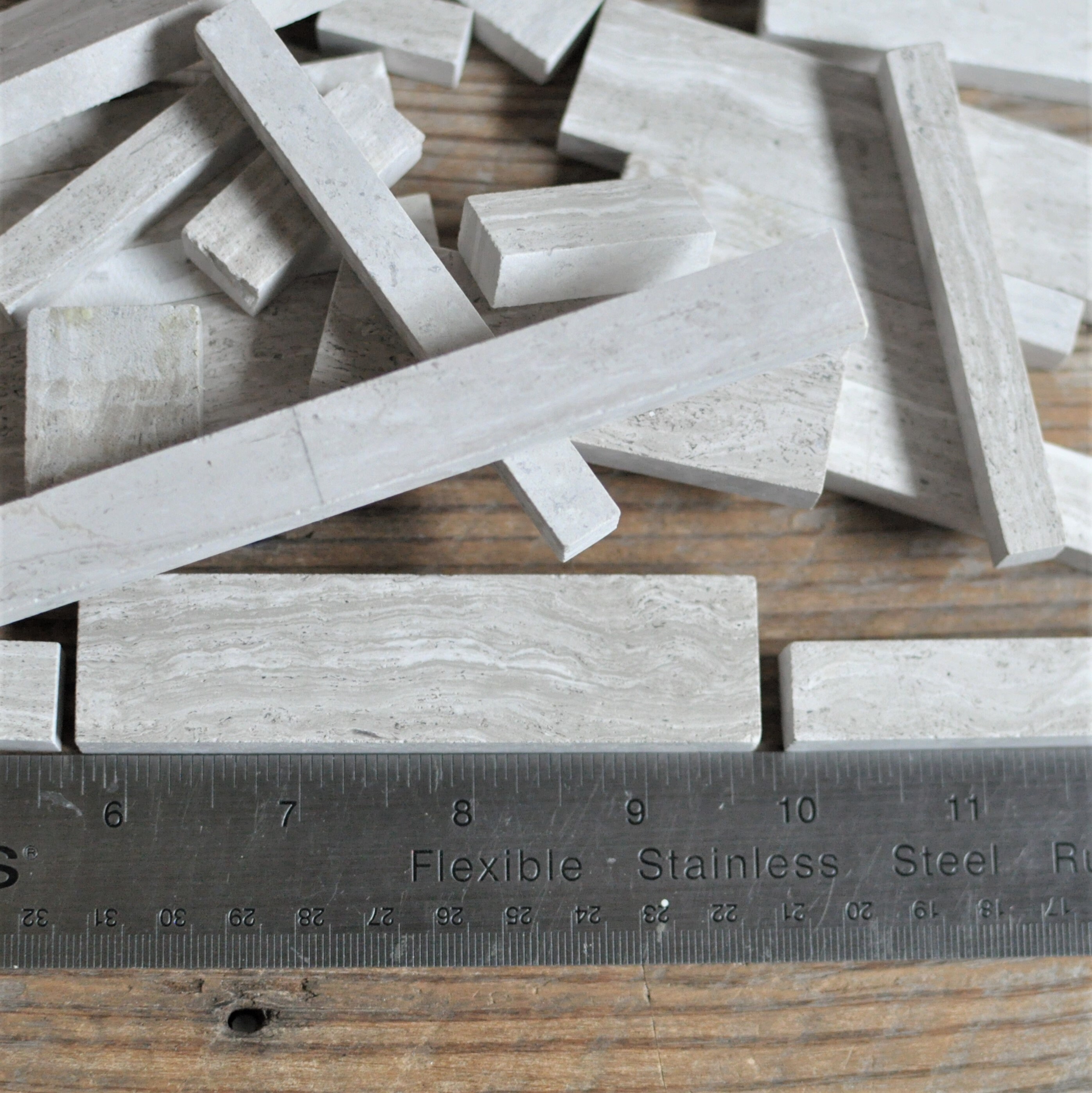 24 Cut Marble Tile Strips, Natural Stone, Geometric Artwork, Beige ...