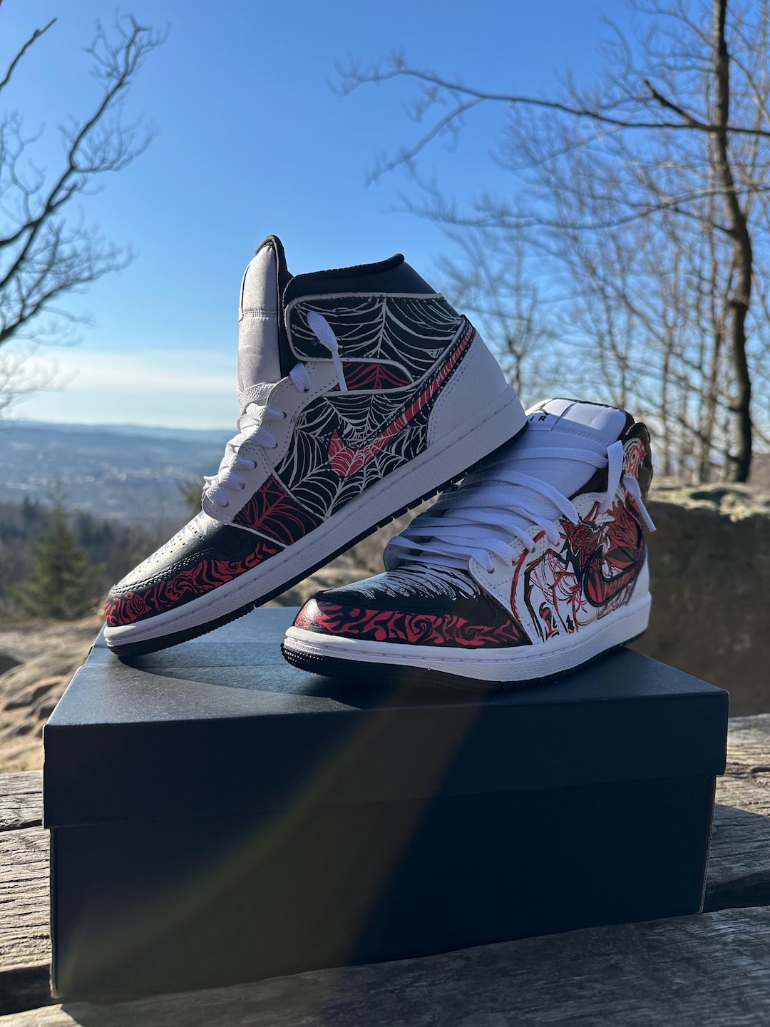 Custom Nike Air Jordan 1 Mid Spider Black-red Japan Style Handmade - Etsy