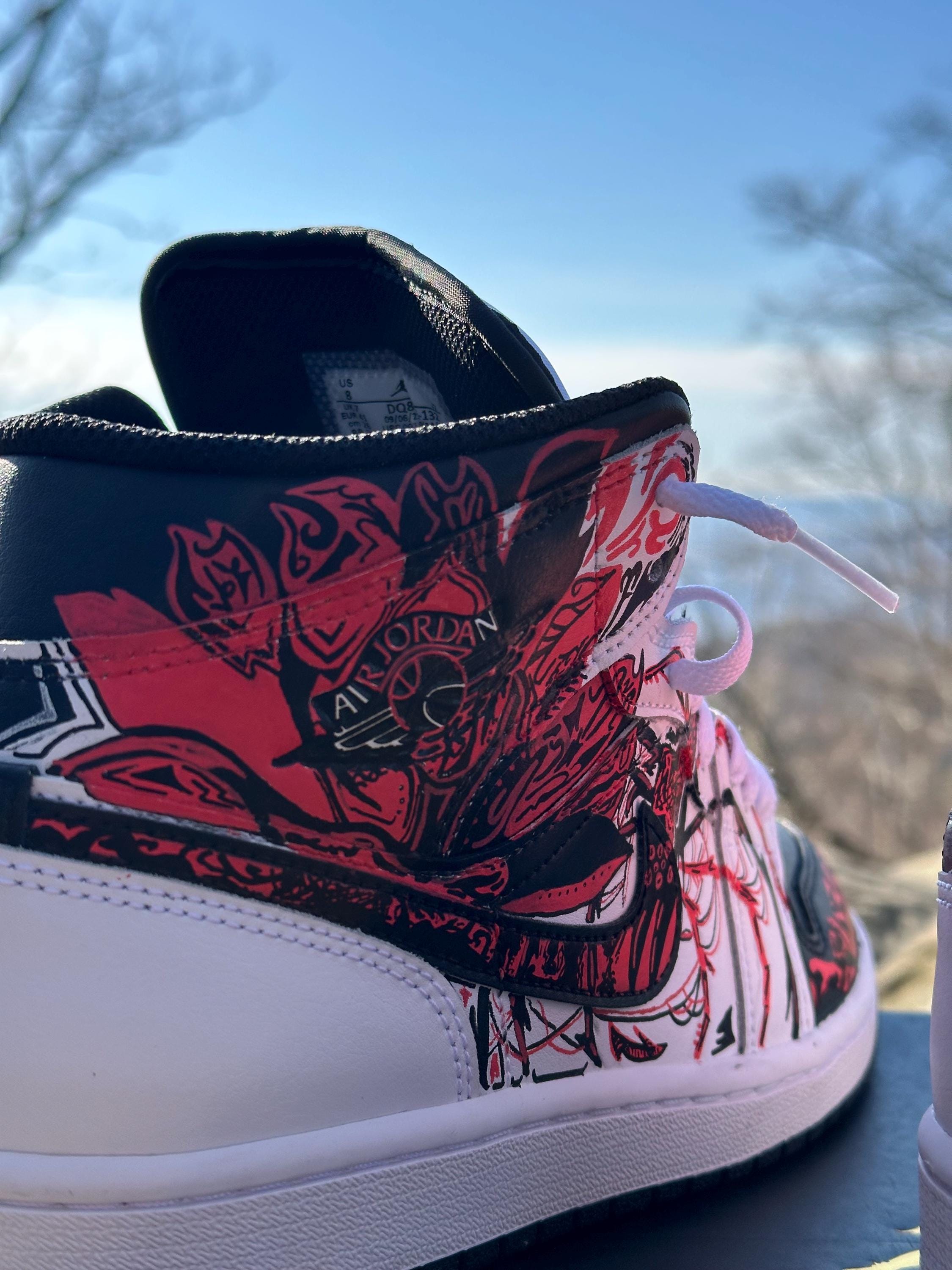 Custom Nike Air Jordan 1 Mid Spider Black-red Japan Style Handmade - Etsy