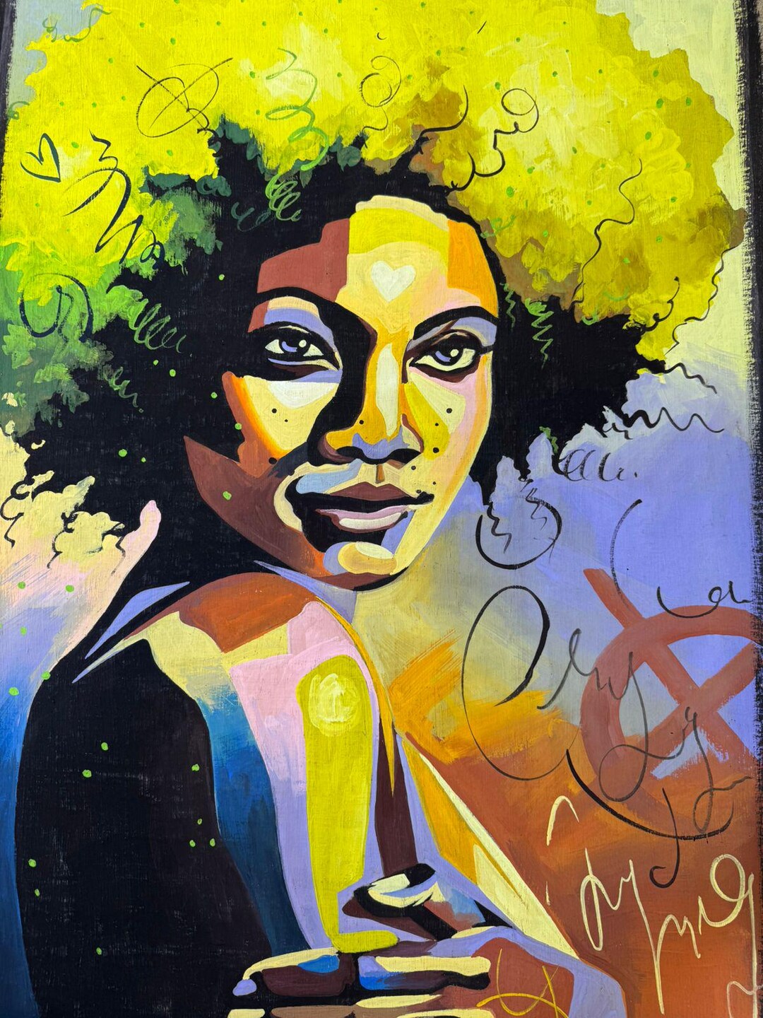 Abstract Afro Beauty on Egyptian Papyrus | Handmade African Portrait ...
