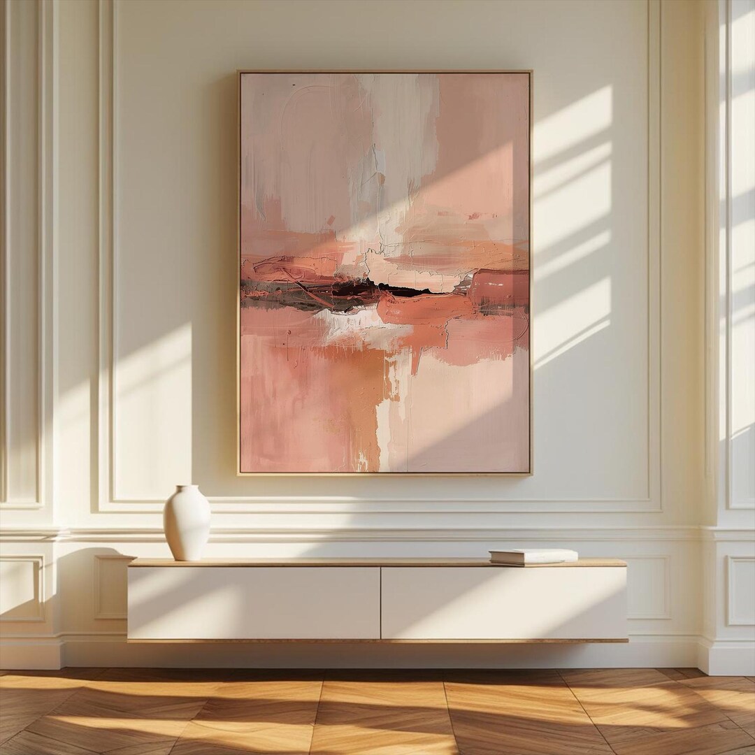 Terracotta Pink Creme Textured Abstract Wall Art Contemporary Portrait ...