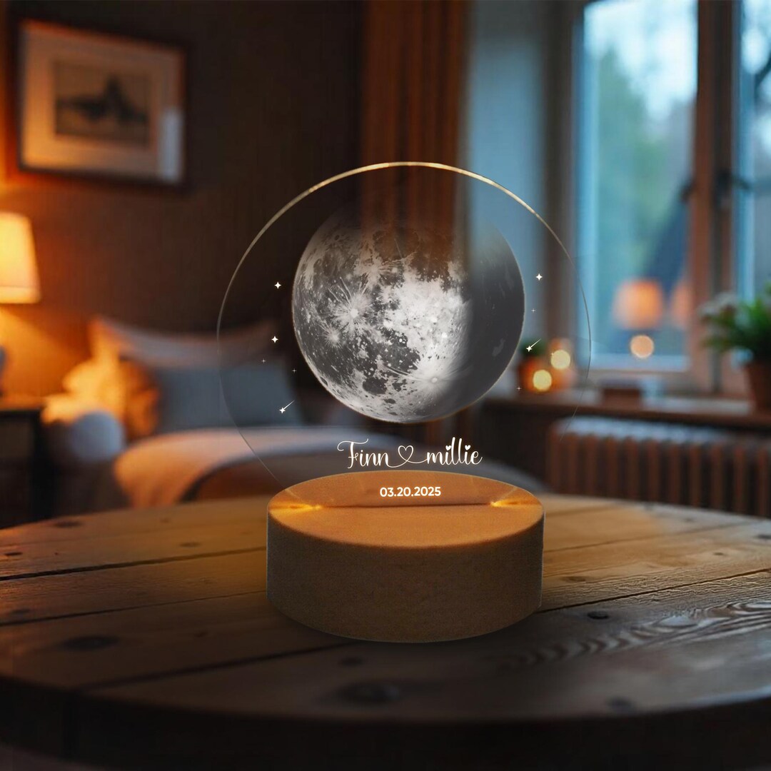 Custom Moon Phase LED Lamp by Date, Personalized First Date Night Light ...