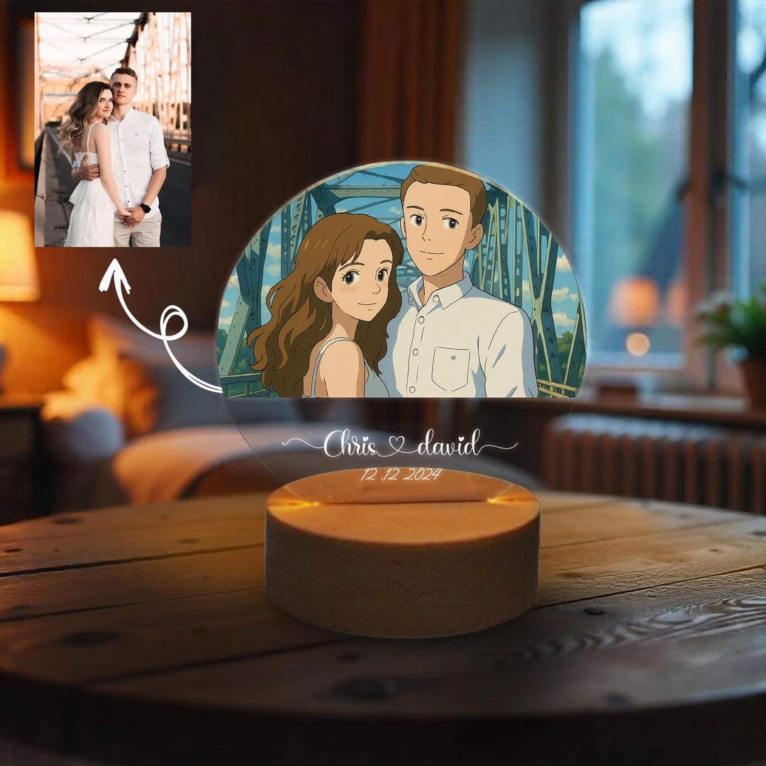 Custom Ghibli Style Portrait Night Light With Names & Date ...