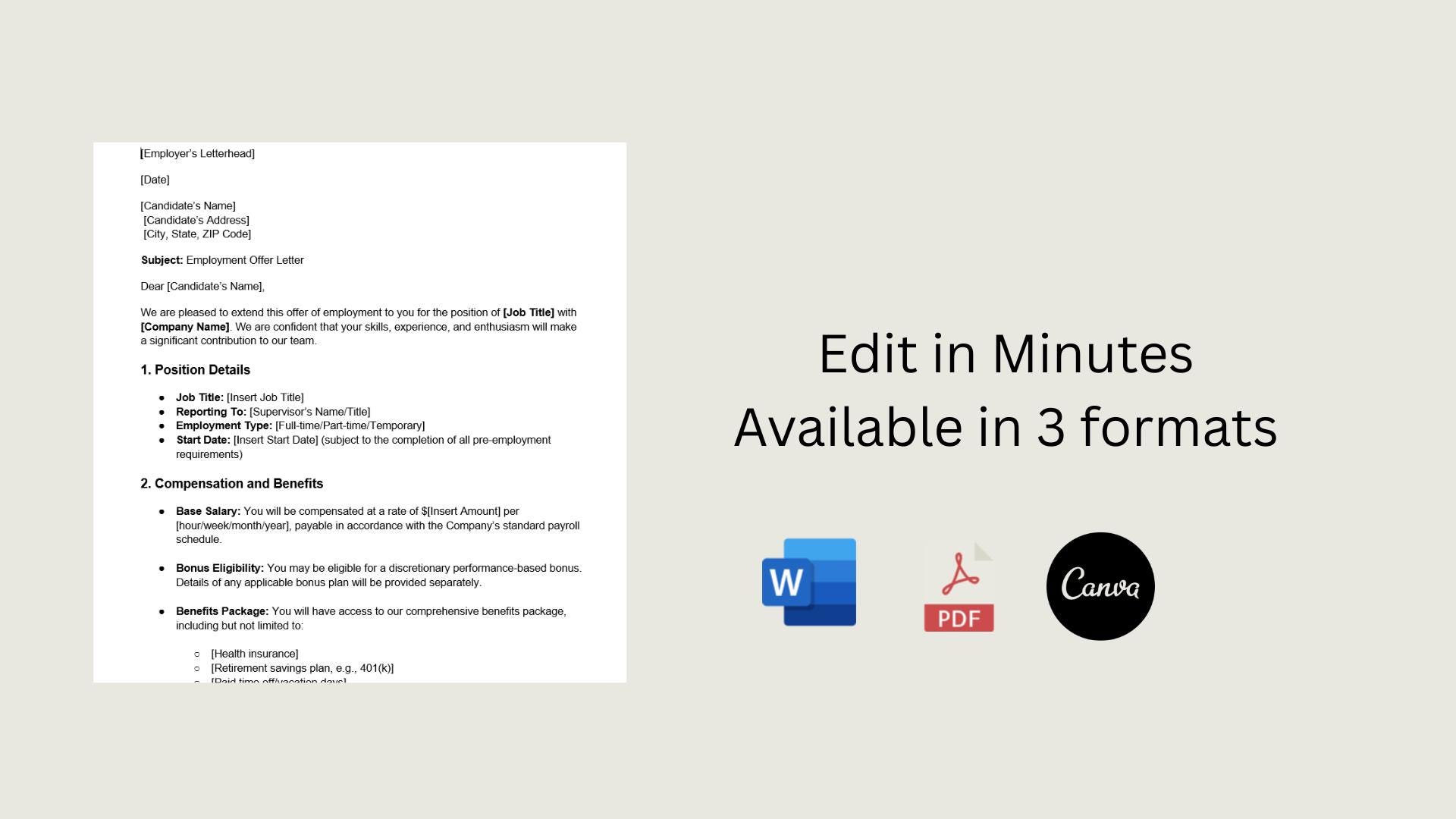 Job Offer Letter Template | Editable in Word& PDF | Professional ...