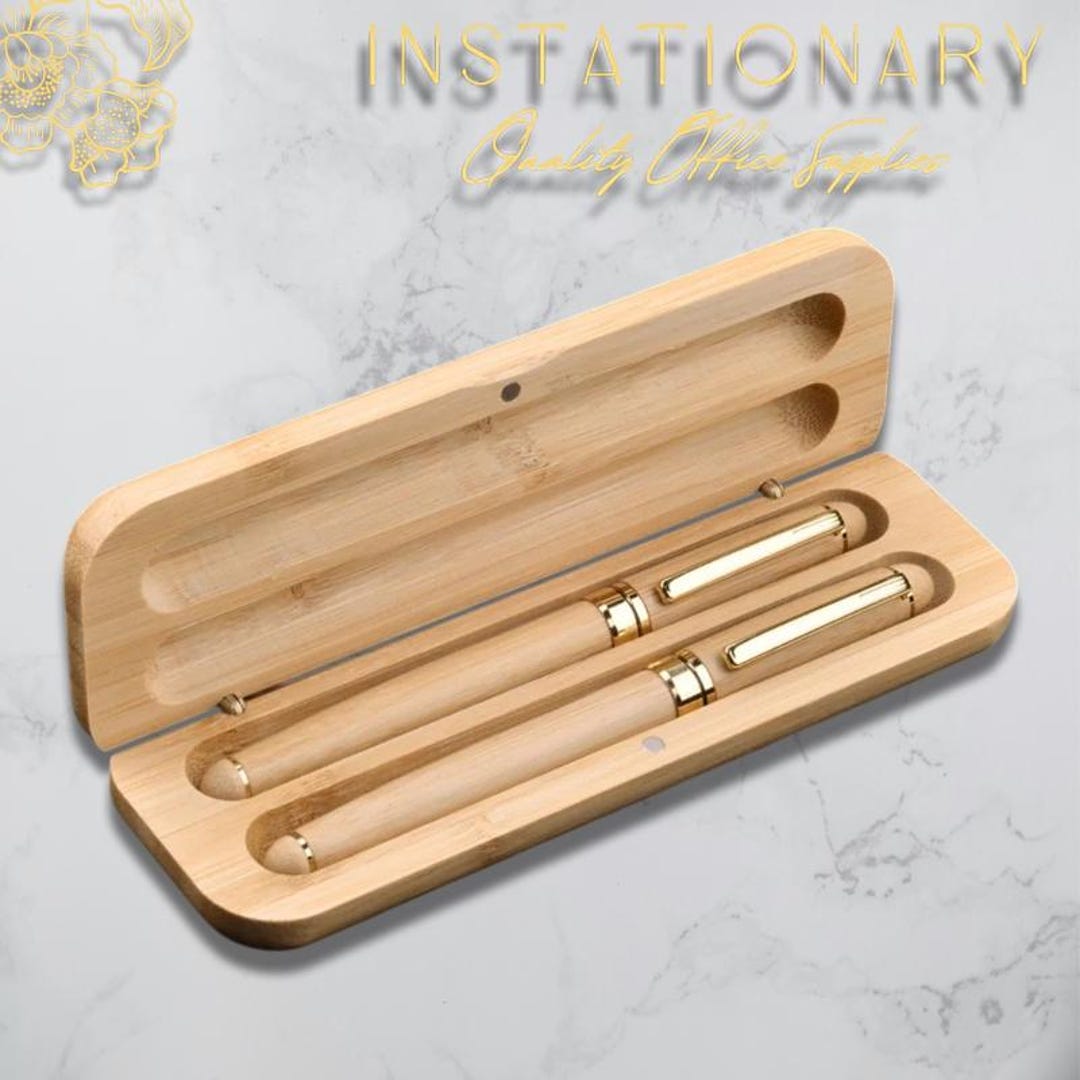 Bamboo Fountain Pen and Ballpoint Pen Set With Bamboo Gift Box, Pen Gift Set, Luxury Fountain ...