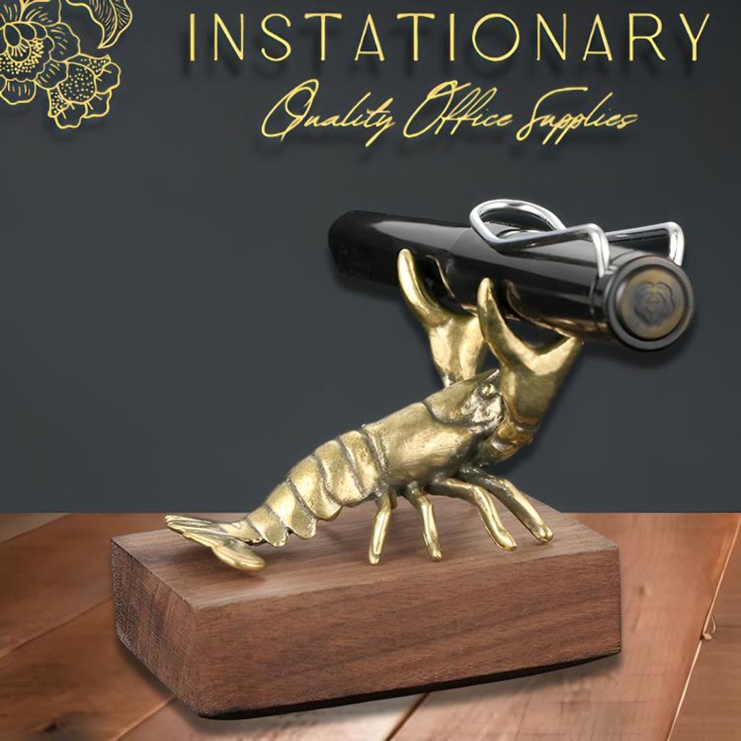 Solid Brass Crayfish Lobster Pen Holder, Hand Crafted Office Accessory ...