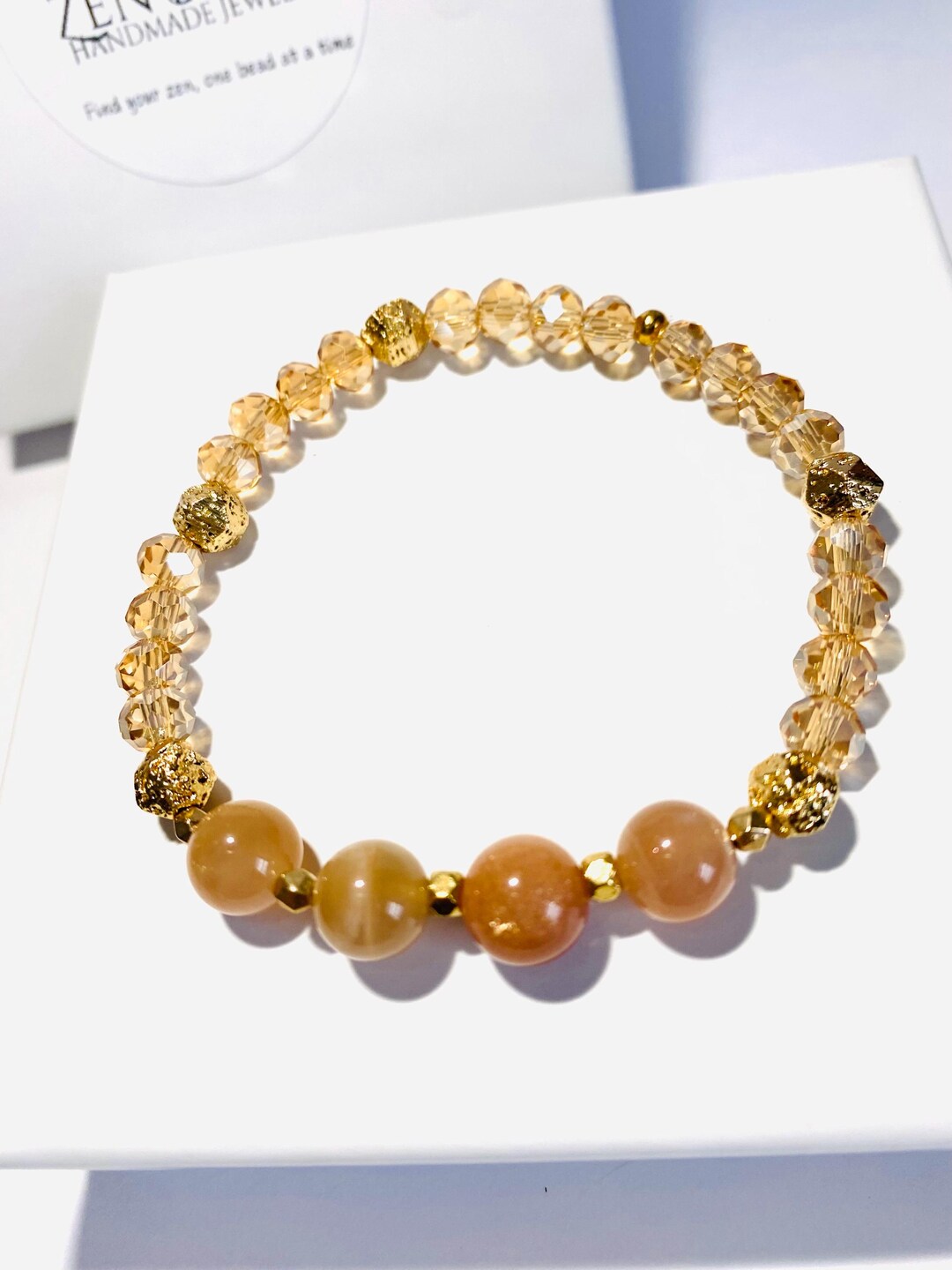 Box Breathing Bracelet With Sunstone and Gold Transparent Beads - Etsy