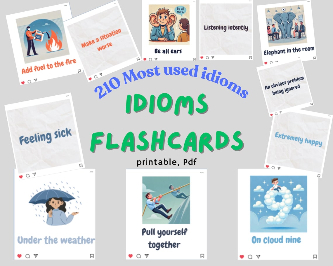 ESL Idioms Flashcards: Visual Learning for English (PDF Download) - Etsy