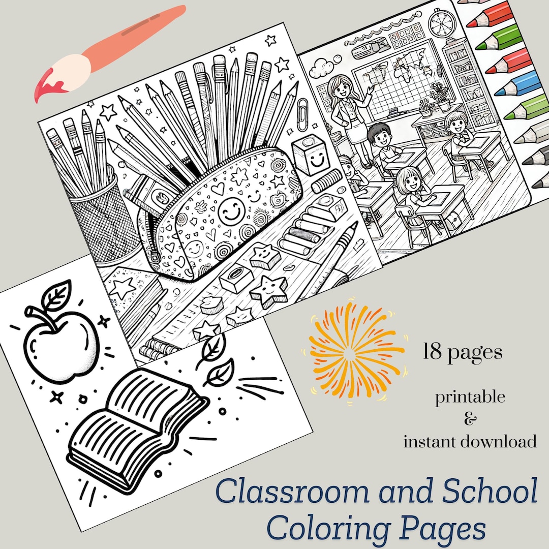 Classroom and School Coloring Pages, Coloring Pages for Kids, 18 Pages ...