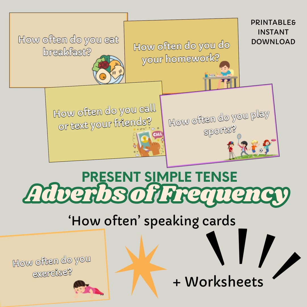 Present Simple Tense Worksheets, How Often Speaking Cards, English ...