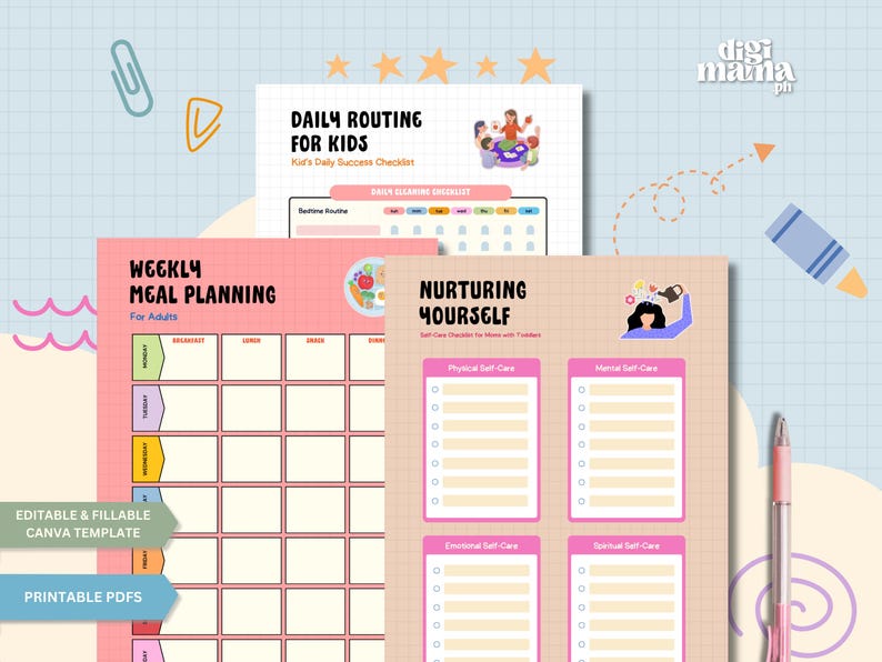 Editable Toddler Routine Tracker & Kids Chore Chart Bundle, Cleaning ...
