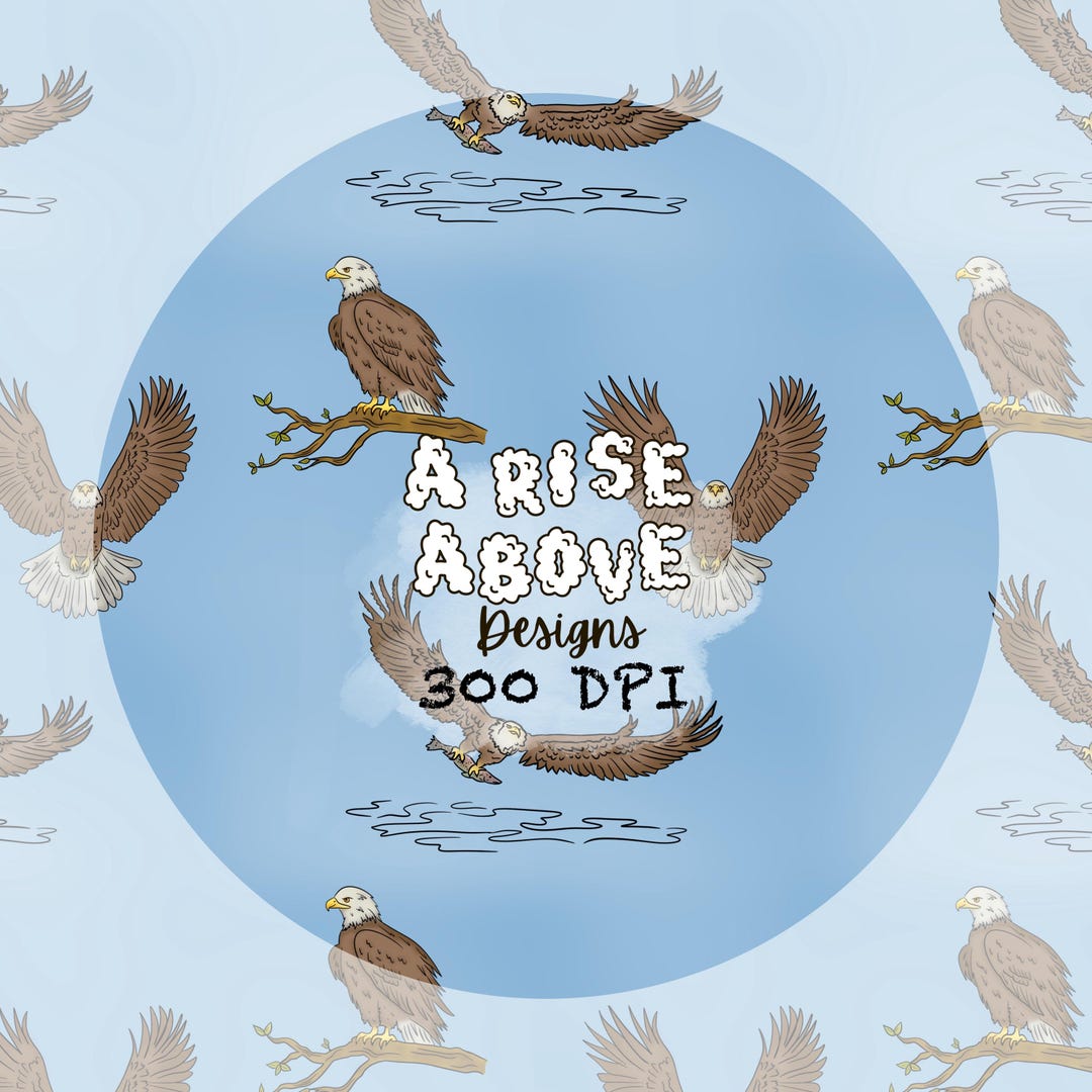 Eagles Freedom Fishing Flying Design Seamless Pattern Hand Drawn PNG ...