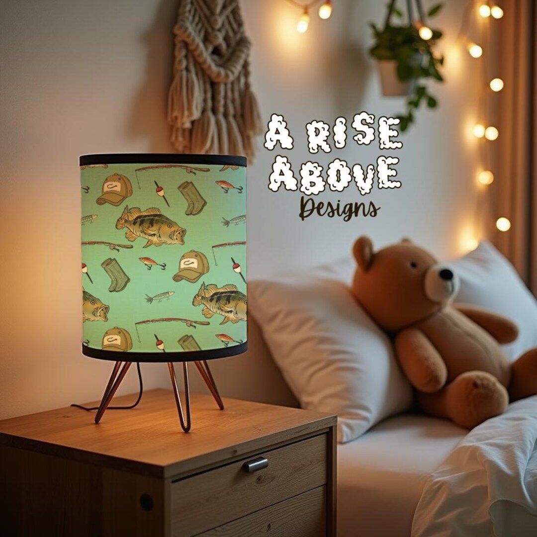 Table Lamp, Fishing Tripod Lamp With Bass Fish Lures Bobbers Design - Etsy