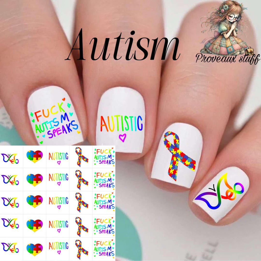 Autism Waterslide Nail Art Decals Set of 50 Instructions & Bonus - Etsy