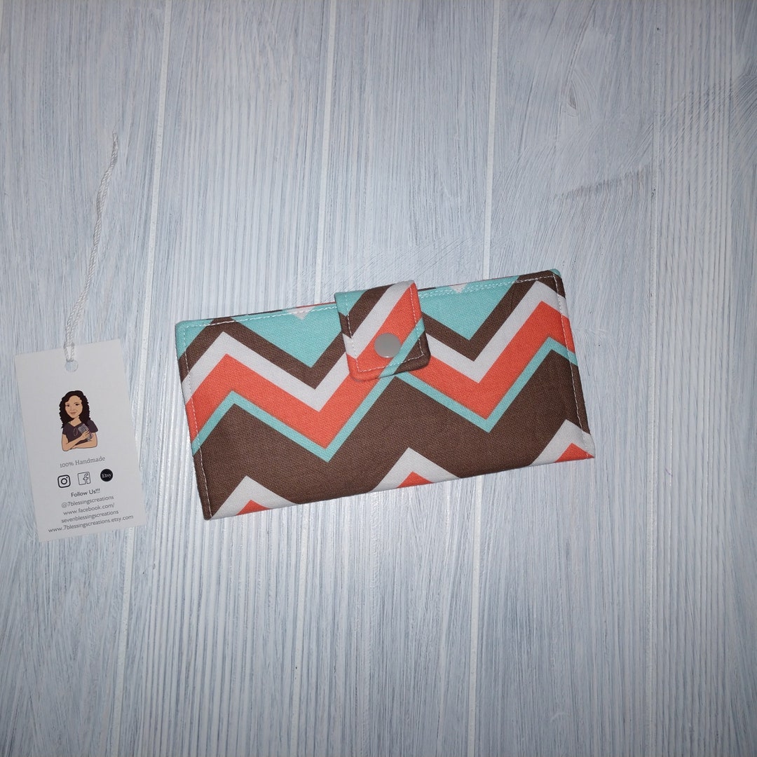 Fabric Checkbook Cover Slim, 2 Pocket Design Checkbook Register Chevron ...