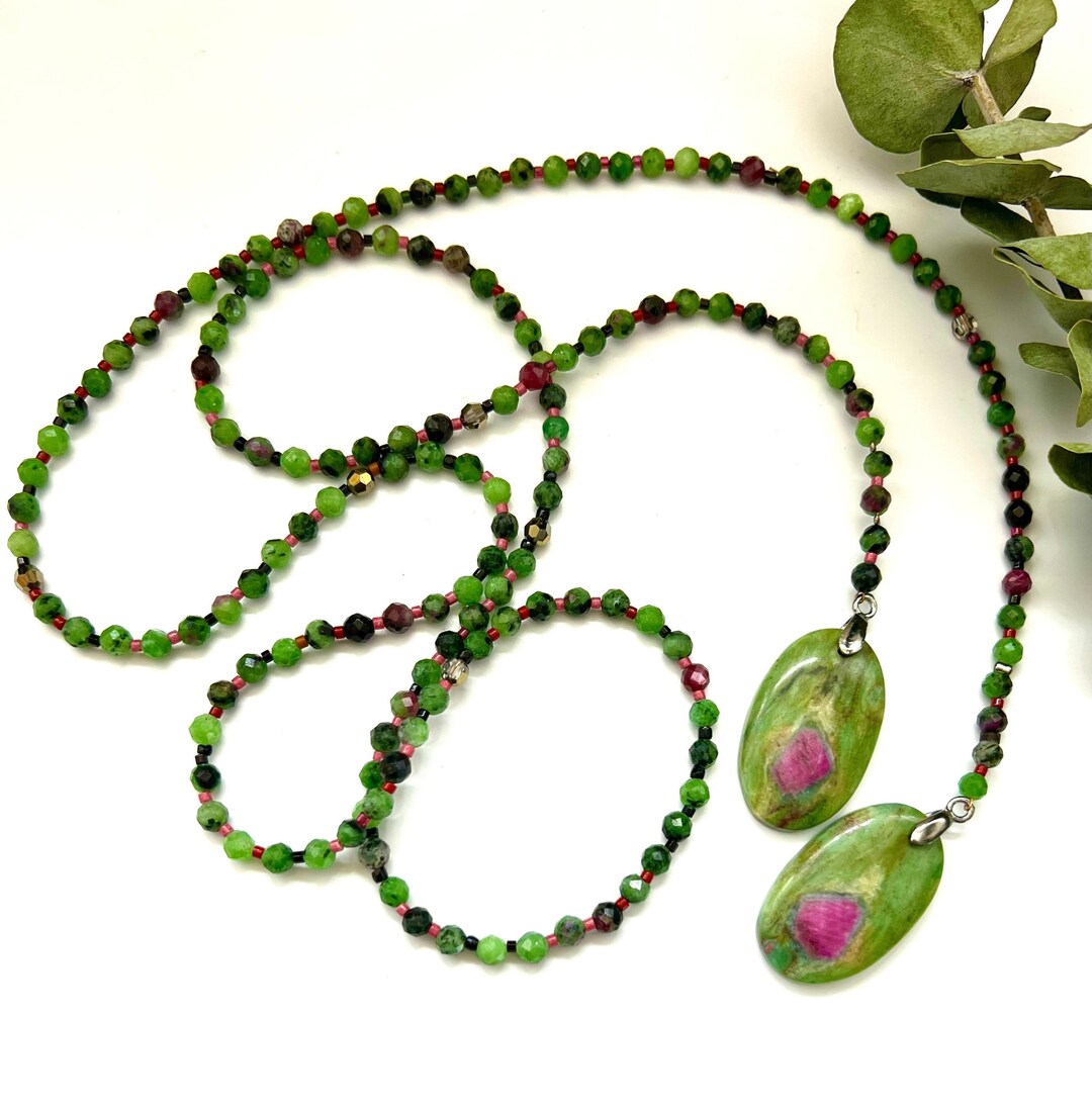 RUBY in FUCHSITE, Onyx Wrap/tie NECKLACE, Natural Stone Beaded Necklace ...