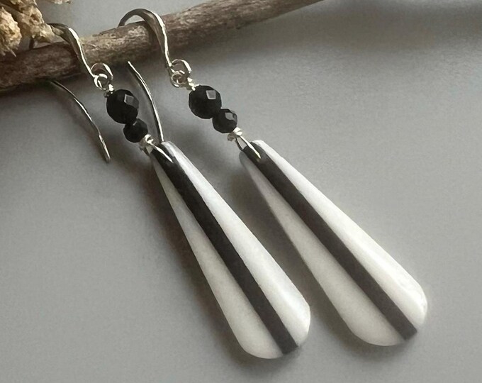 NEPHRITE JADE, Obsidian/rhodium Earrings, Natural Stone Dangles - Etsy