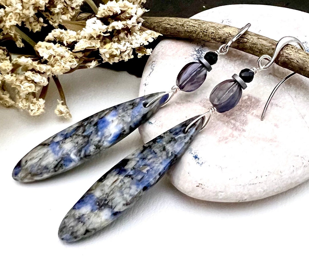 SODALITE in Calcite, Iolite, Onyx/silver Earrings, Natural Stone ...