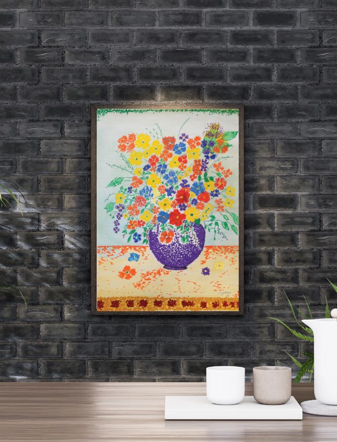 Summer Blooms in Purple Vase Wall Art, Fresh Flower Painting, Home and ...