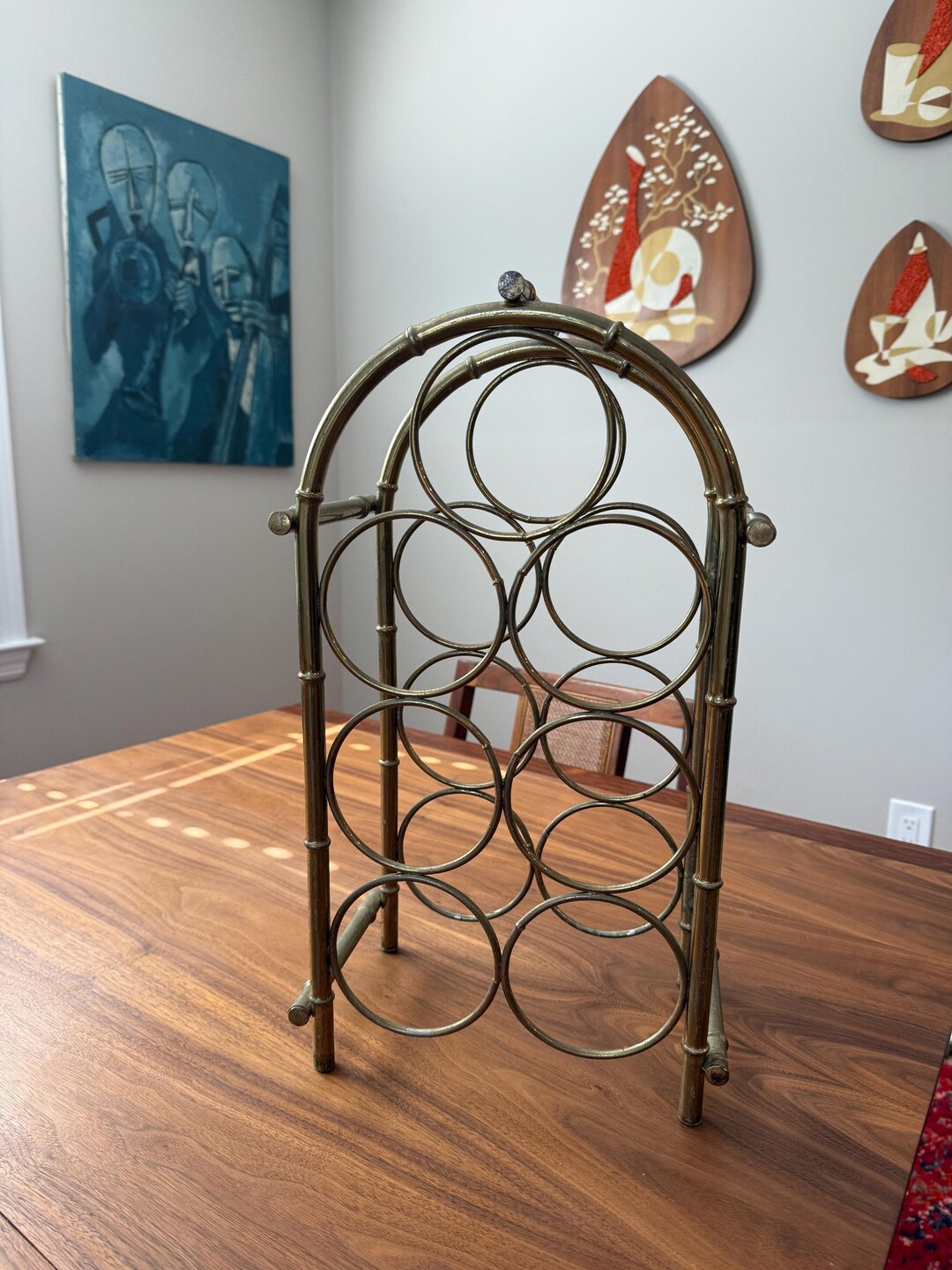 Vintage Brass Wine Rack | Faux Bamboo Mid-century 7-bottle Holder ...