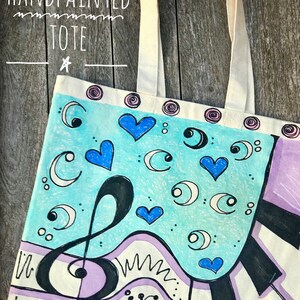 Hand-painted Music Tote Bag: Personalized Canvas Book Bag (eco Friendly ...