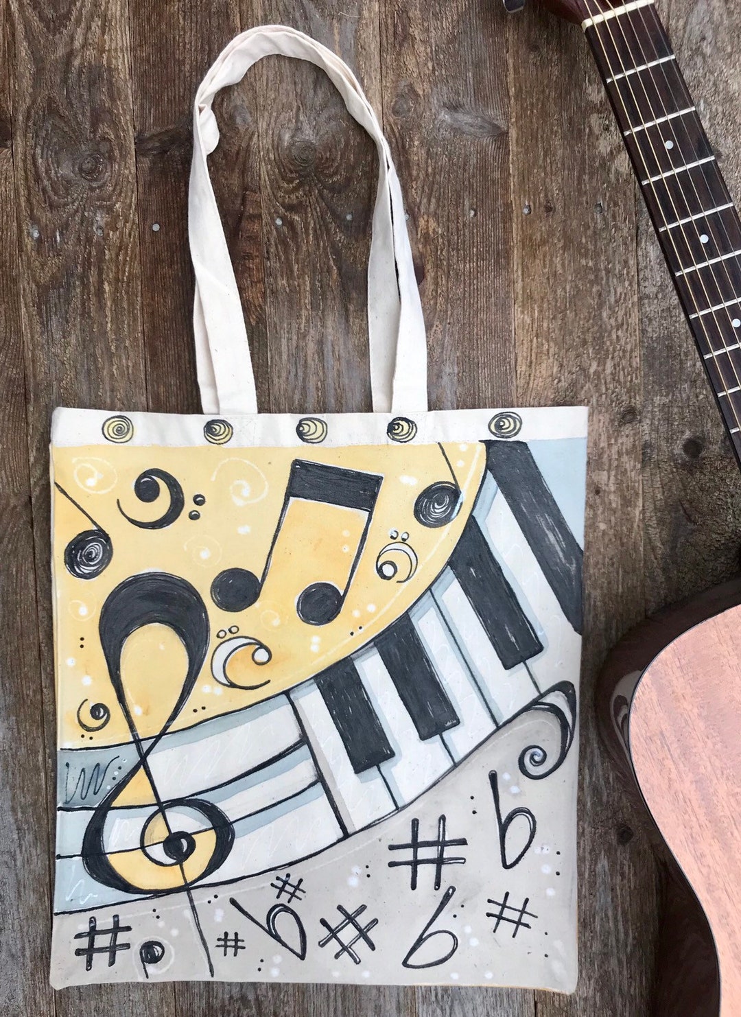 Hand-painted Music Tote Bag, Personalized Cotton Canvas Gift, Eco ...