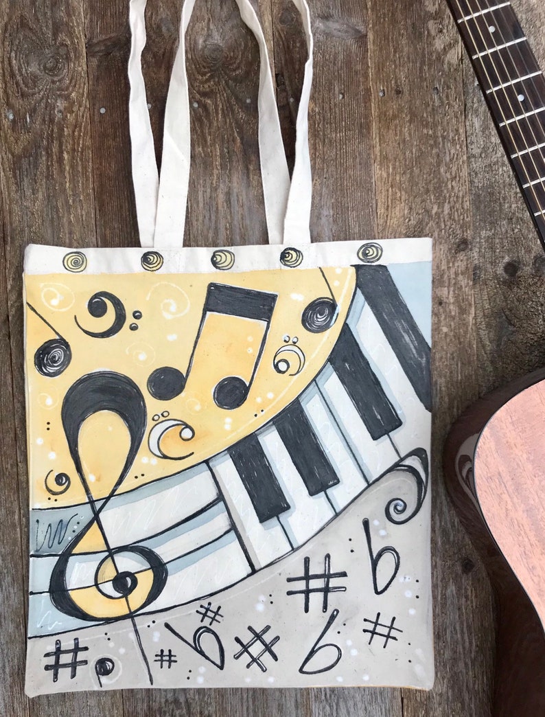 Hand-painted Music Tote Bag, Personalized Cotton Canvas Gift, Eco ...