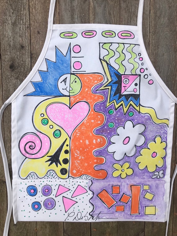 Hand Painted Apron Modern Art Apron All Ages Apron Teacher | Etsy
